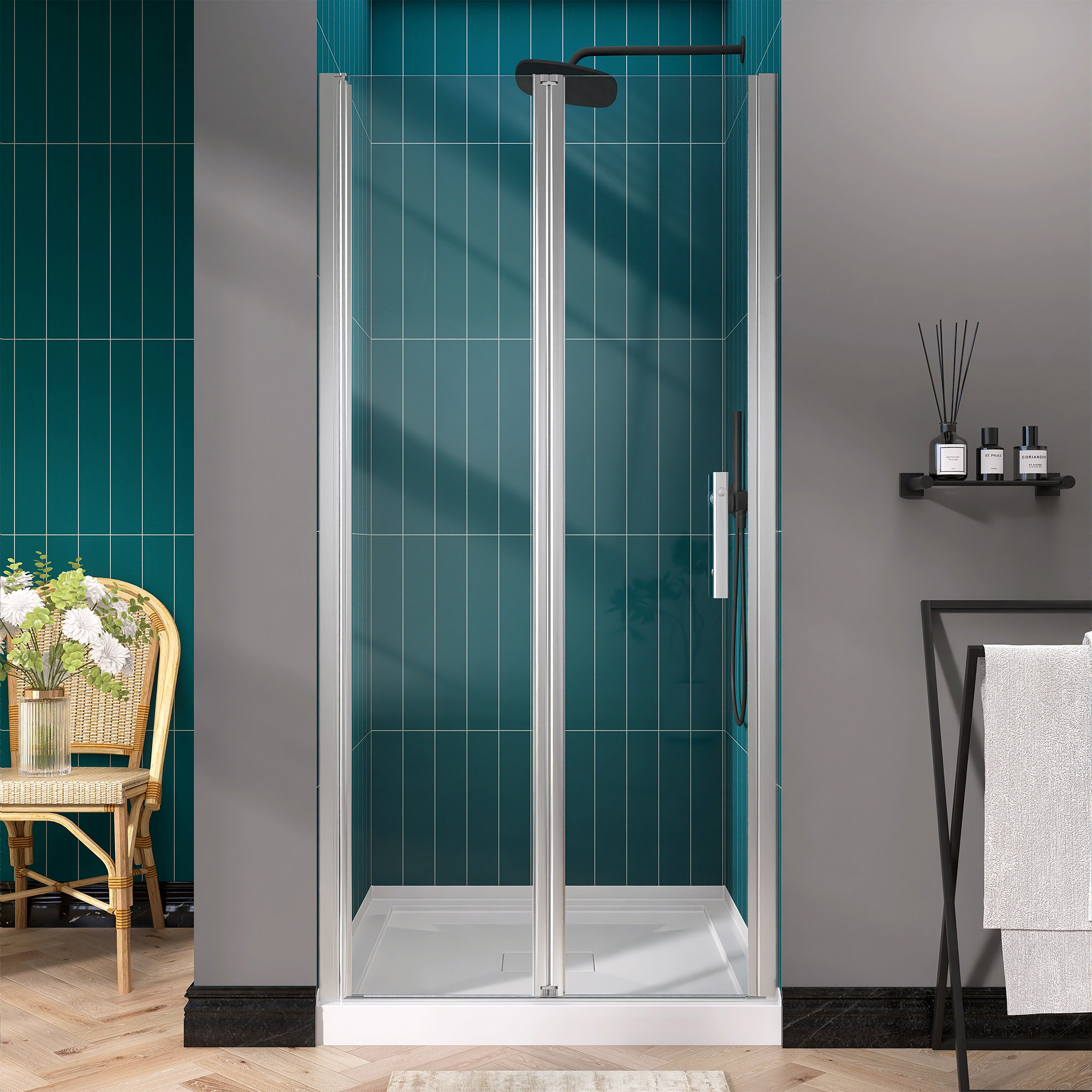 Ogonbrick 34" W X 72" H Frameless Bifold Pivot Swing Glass Shower Door With Tempered Glass Panel ...